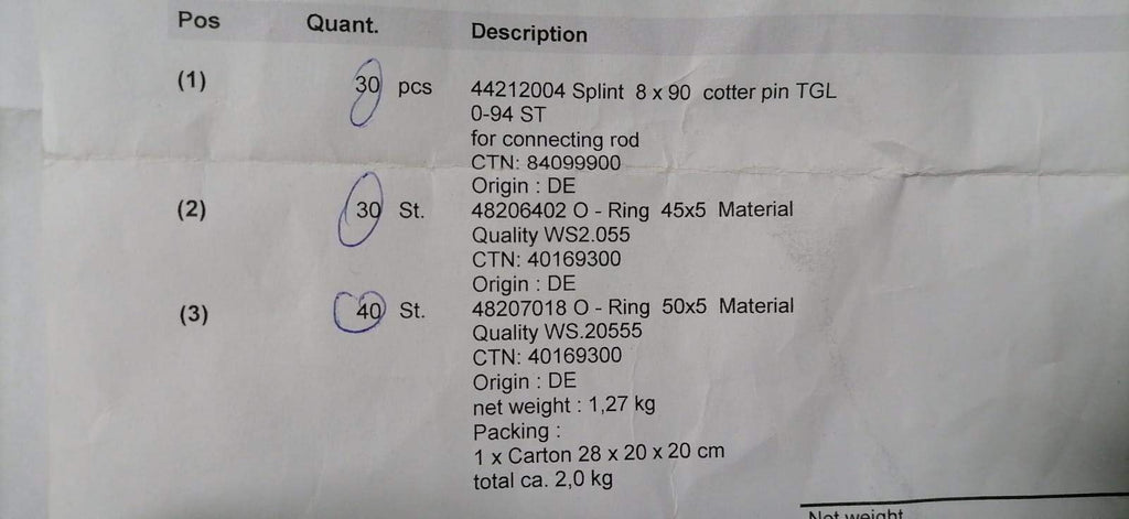 70 Adet45-50X5 84099900 O-Ring + 30 Ad 8X90 Cotter Pi̇N Mari̇N | Gümrük ...